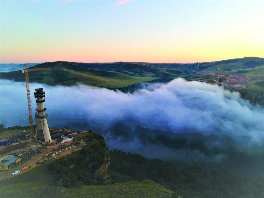 Installation of pylon spires on South Africa’s Msikaba Bridge well underway